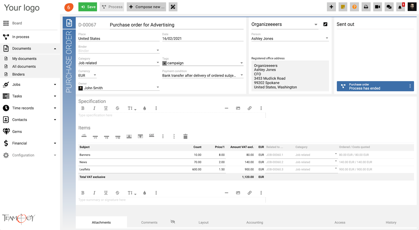 New Purchase Order - Teamogy
